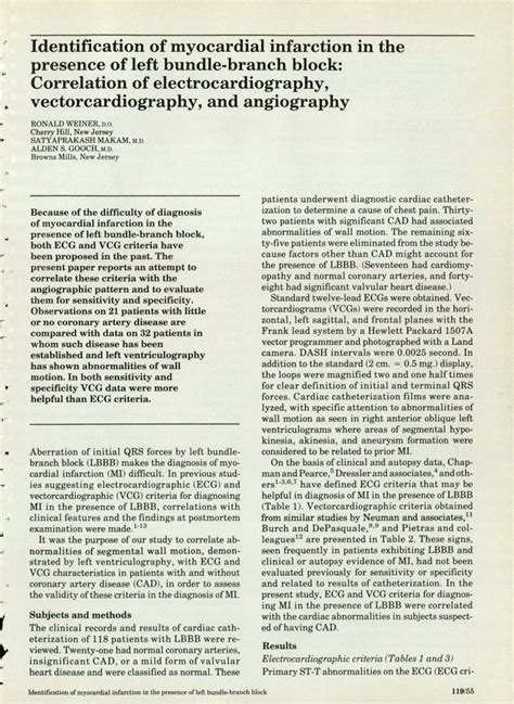 Pdf Identification Of Myocardial Infarction In The Presence Of Left Bundle Branch Block