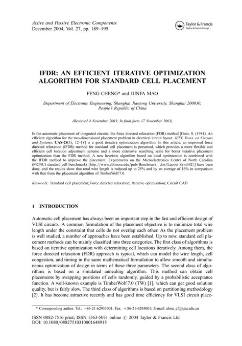 Pdf Ifdr An Efficient Iterative Optimization Algorithm For Standard