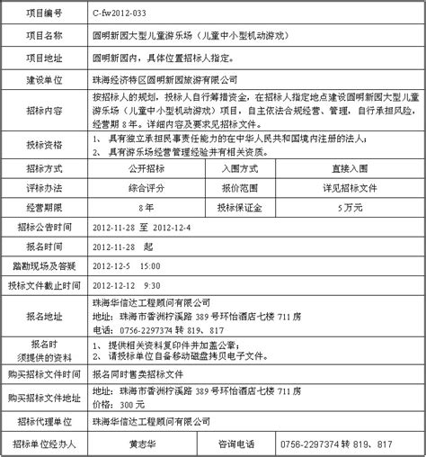 圆明新园招标公告 资讯速递 新闻动态 珠海经济特区圆明新园旅游有限公司