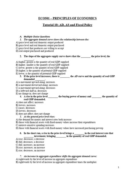 Tutorial 10 Questions Pdf Aggregate Demand Fiscal Policy