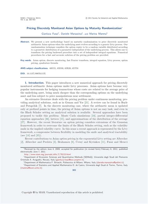 Pdf Pricing Discretely Monitored Asian Options By Maturity Randomization