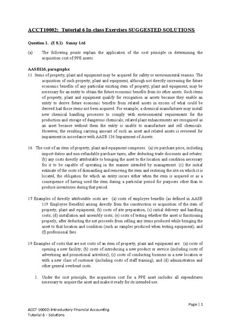 Acct10002 Tutorial 7 In Class Exercises Solutions New Acct10002