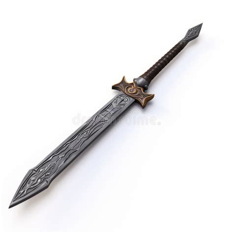 Mythic Silver And Black Dagger 3d Model With Realistic Light And Shadow Stock Illustration