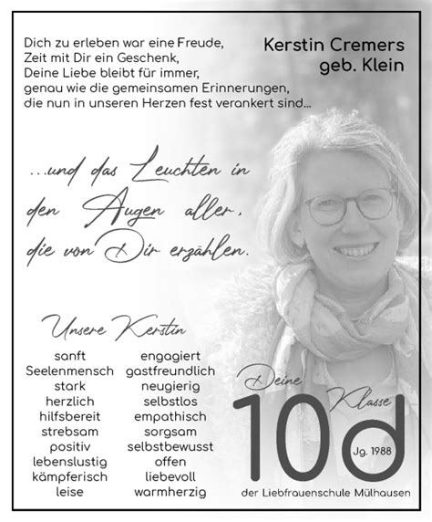 Traueranzeigen Von Kerstin Cremers Trauer Und Gedenken