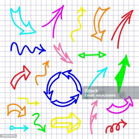 手繪向量例證設置查出在格子筆記本頁箭頭數學符號數位語音氣泡校正和突出顯示元素塗鴉草圖圖示向量圖形及更多一組物體圖片 Istock