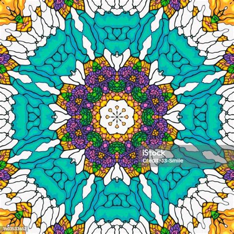 손으로 그린 수채화 요소의 추상적 인 이음새없는 Kaleidoscopic 패턴 그래픽 프린트에 대한 스톡 벡터 아트 및 기타