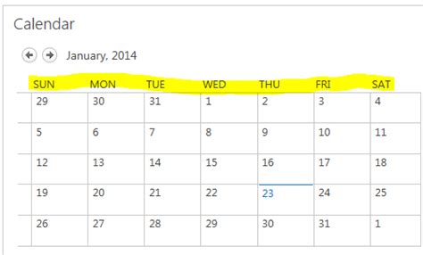SharePoint Minds Small SharePoint 2013 Calendar With Day Name Fix