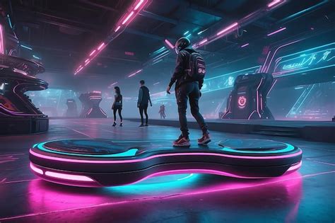 Premium Photo Sleek Cyberpunk Hoverboard Arena