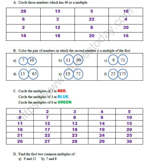 Class 5 Maths Be My Multiple Be My Factor Worksheet Set B