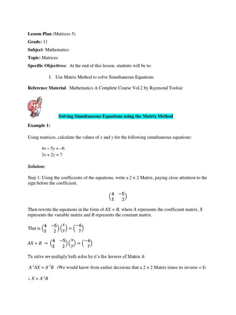 Grade 11 Matrices Pdf Matrix Mathematics Equations