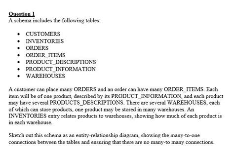 Solved Ouestion 1 A Schema Includes The Following Tables Chegg