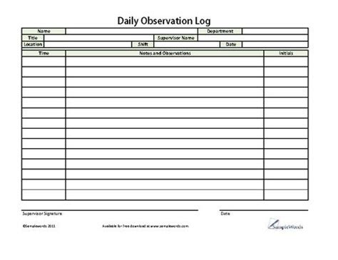 Daily Observation Log Social Work And School