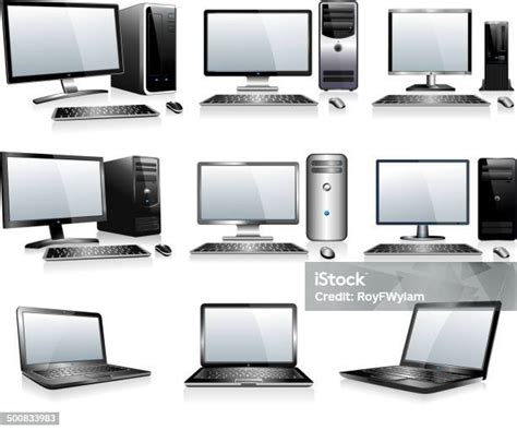 Komputer 3d Dan 2d Dengan Keyboard Dan Mouse Monitor Ilustrasi Stok