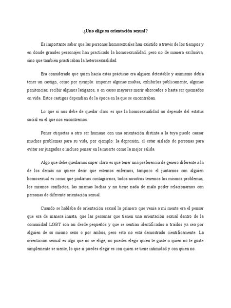 Ensayo Uno Elige Su Orientación Sexual Pdf Homosexualidad