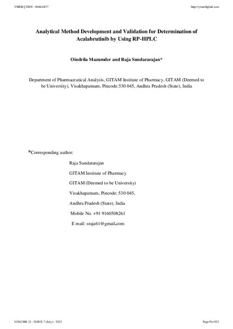 Pdf Analytical Method Development And Validation For Determination Of