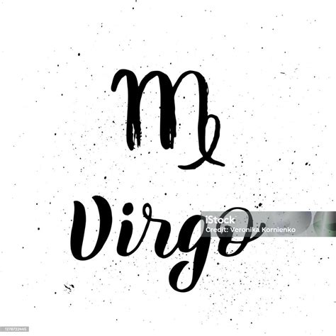 처녀자리 조디악 문자 기호 필기 된 길학 카드 텍스트입니다 타이포그래피 글꼴 별자리 기호 아이콘입니다 질감이 있는 일러스트레이션 그런지 브러쉬 디자인 벡터 Eps 10 검은