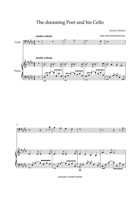 The Dreaming Poet And His Cello Sheet Music Scholler Cello And Piano