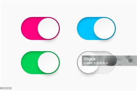 On And Off Toggle Switch Buttons Material Design Switch Buttons Set Vector Illustration Stock