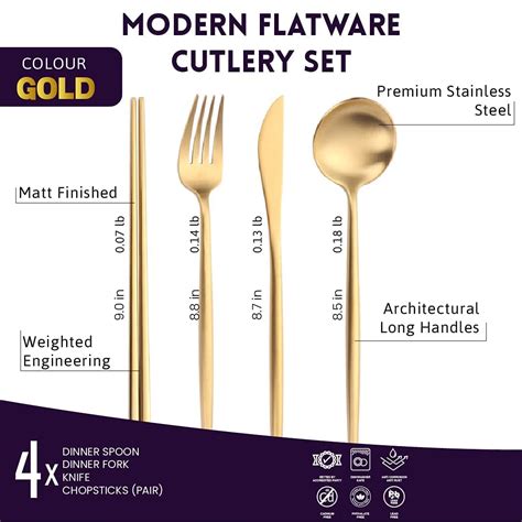 Kiizys Stainless Steel Gold Cutlery Minimalist 16 Pieces Set Matte