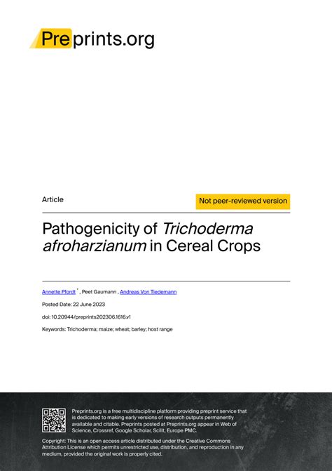 Pdf Pathogenicity Of Trichoderma Afroharzianum In Cereal Crops