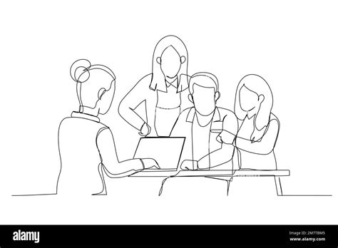 Drawing Of Business Colleagues In Team Casual Discussion Startup