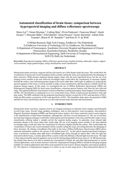 Pdf Automated Classification Of Brain Tissue Comparison Between Hyperspectral Imaging And