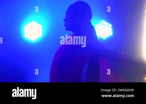 Silhouette A Young Woman Dancer In A Red Sari Indian Folk Dance Shot