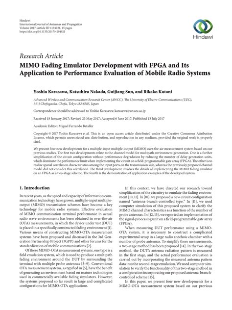 Pdf Mimo Fading Emulator Development With Fpga And Its Application To