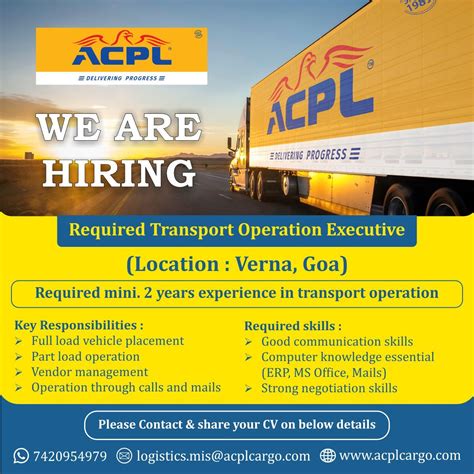 Acpl Avinash Cargo Pvt Ltd On Linkedin Acpl Hiring Experience Logistics Transport