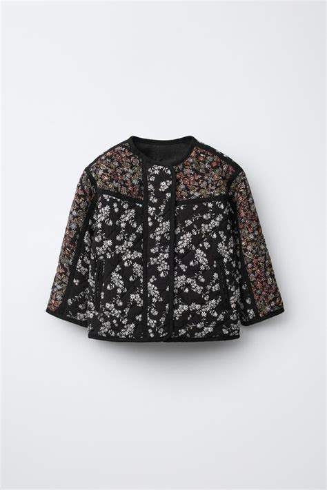 Veste MatelassÉe ImprimÉ Fleurs Noir Zara Suisse Switzerland
