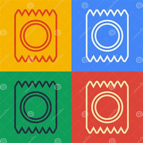 Pop Art Line Condom Dans L Emballage Safe Sex Icon Isolé Sur Fond