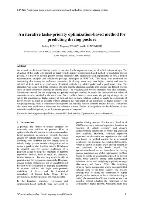 Pdf An Iterative Tasks Priority Optimization Based Method For Predicting Driving Posture