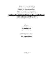 Enthalpy Change Lab Report Ozan Docx IB Chemistry Standart Level