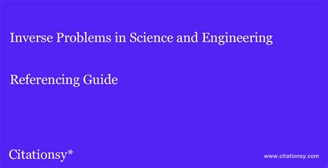 Inverse Problems In Science And Engineering Referencing Guide · Inverse