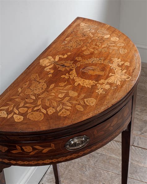 Dutch Marquetry Card Table Demi Lune Table Half Round Table Folding