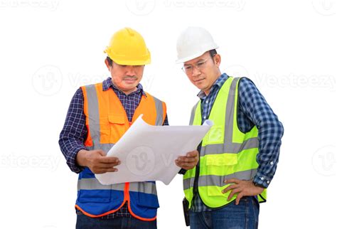 Engineer And Foreman Worker Checking Project At Building Site Engineer And Builders In Hardhats
