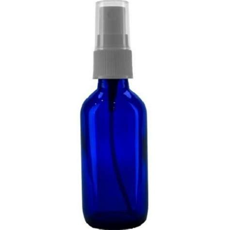 2 Oz Cobalt Blue Boston Round Glass Spray Bottle White Fine Mist Sprayer