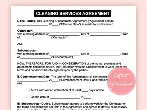 Cleaning Services Contract Cleaning Services Agreement Cleaning