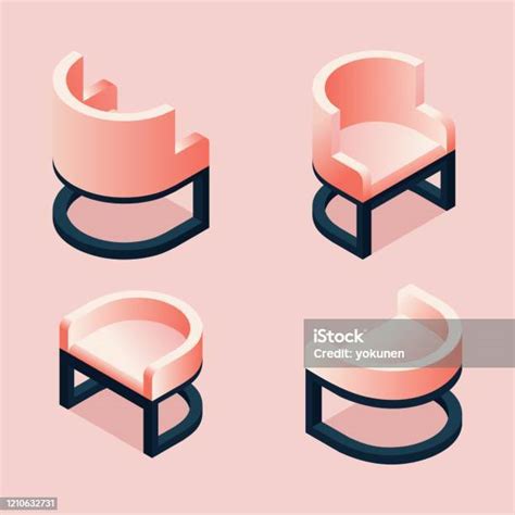 파스텔 배경에 고립 된 분홍색 색상의 아이소 메트릭 가구 컬렉션입니다 세련된 의자가있는 벡터 3d 세트 3차원 형태에 대한 스톡 벡터 아트 및 기타 이미지 Istock