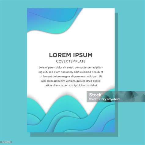 Template Desain Sampul Biru Dengan Elemen Gelombang Potongan Kertas