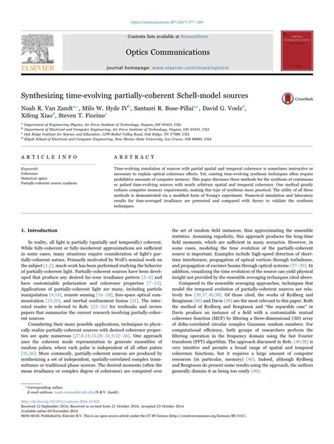 Pdf Synthesizing Time Evolving Partially Coherent Schell Model Sources