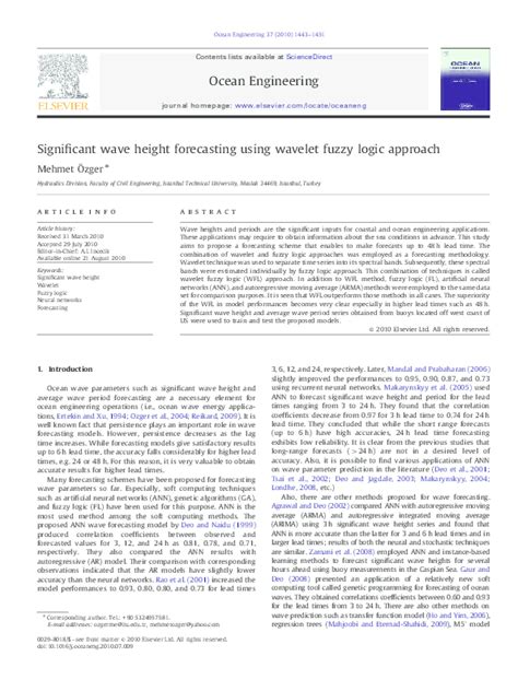 Pdf Significant Wave Height Forecasting Using Wavelet Fuzzy Logic