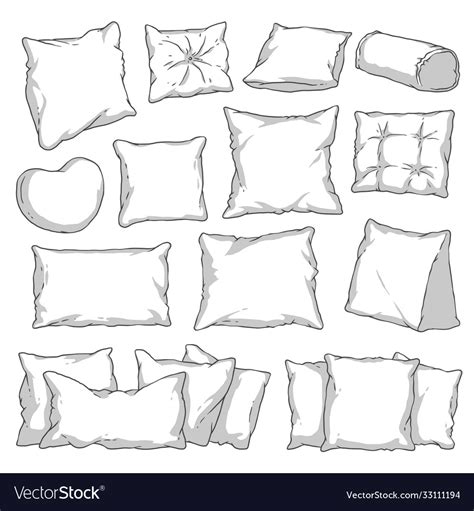 Black And White Hand Drawn Pillow Set Different Vector Image