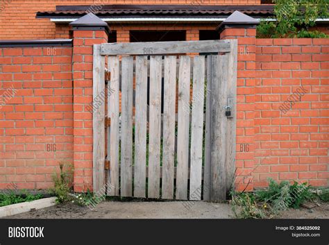 Wooden Gate Brick Wall Image Photo Free Trial Bigstock
