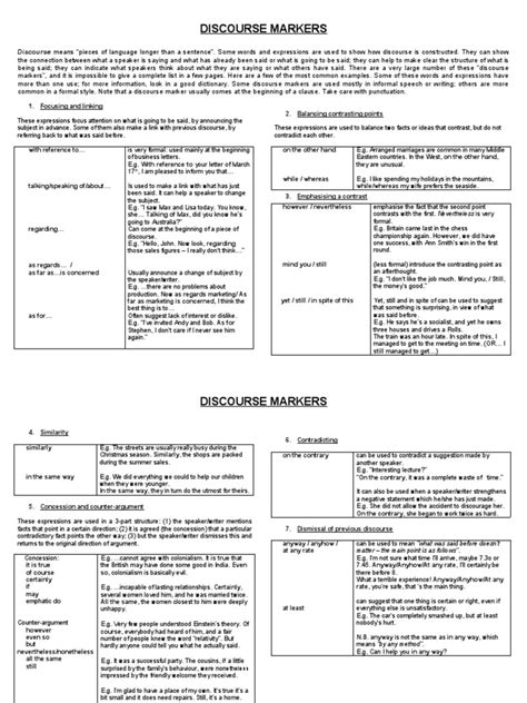Advanced 2 Discourse Markers Pdf Sentence Linguistics Linguistics