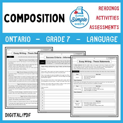 New 2023 Ontario Language Grade 7 Composition Super Simple Sheets