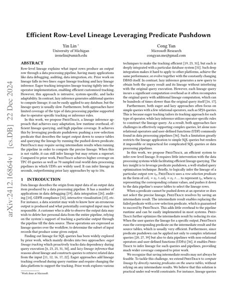 Pdf Efficient Row Level Lineage Leveraging Predicate Pushdown
