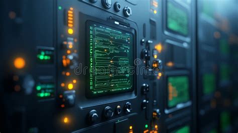 Advanced Server Room With Green Digital Interface Stock Illustration Illustration Of Computer