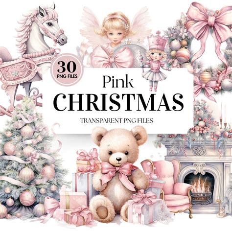 Exquisite Pink Christmas Wonderland Png Clipart Bundle Festive Holiday