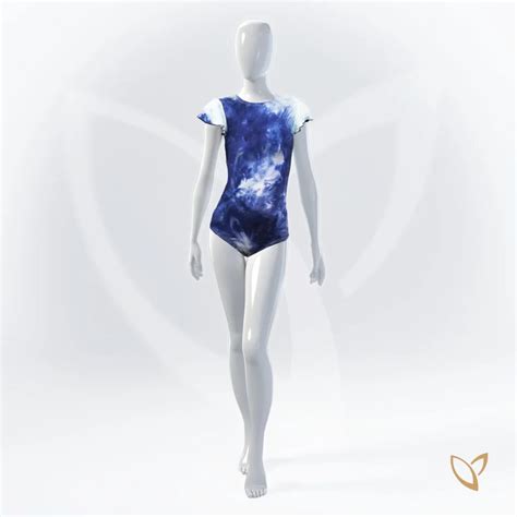 Blue Tie Dye Ruffle Sleeves Leotard For Adults Mountgg
